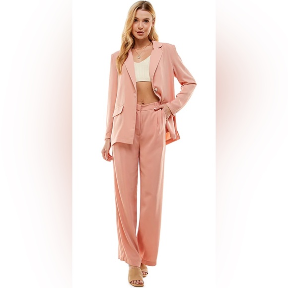 Acoa | Jackets & Coats | Light Pink Peach Blazer Jacket Wide Leg ...